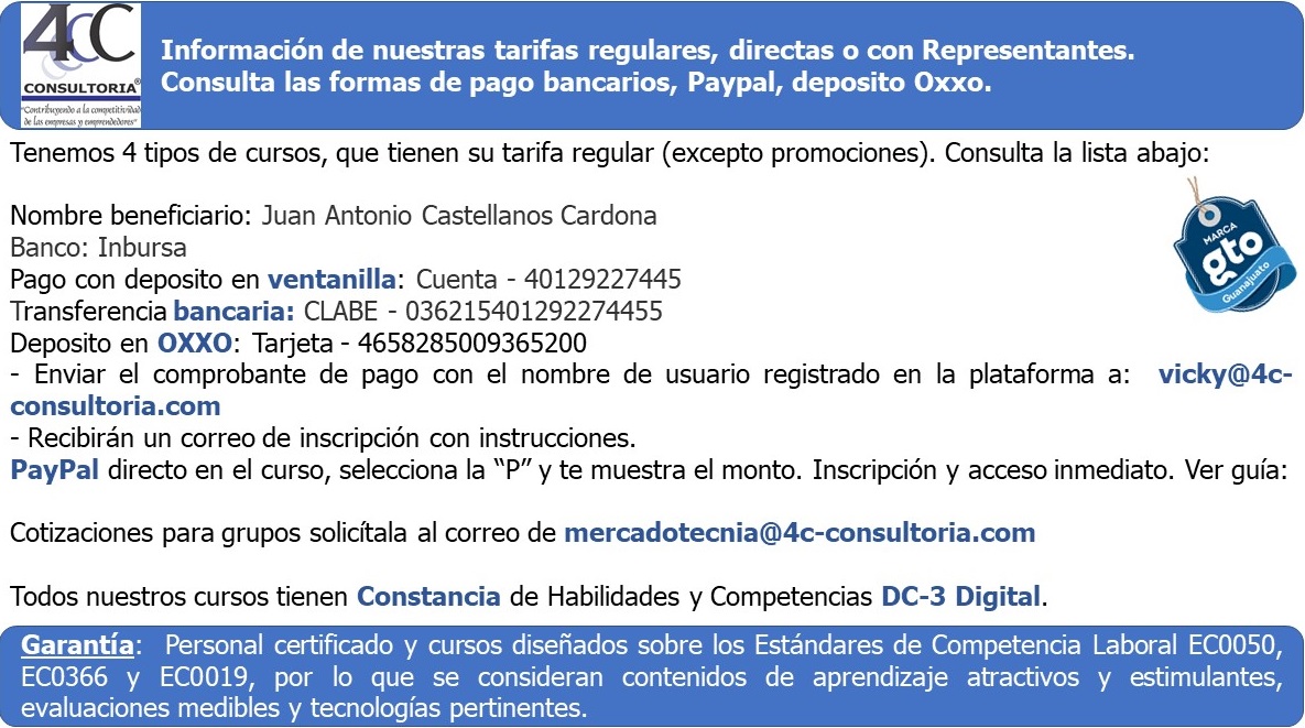 4C CONSULTORIA: Tarifas y formas de pago